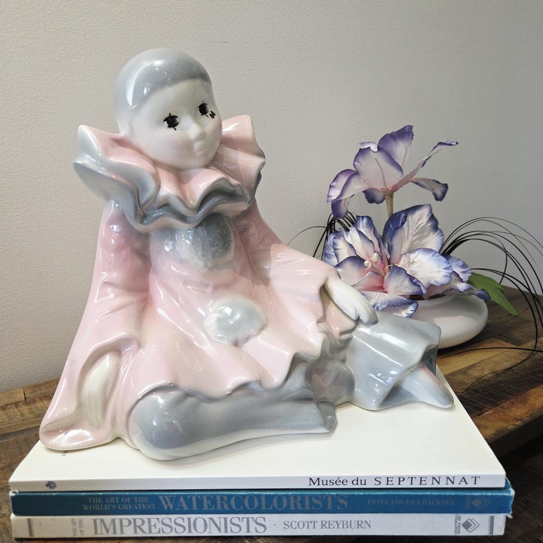 Vintage Handmade 1980s Large Pierrot Clown Figurine – Ceramic Pastel ...