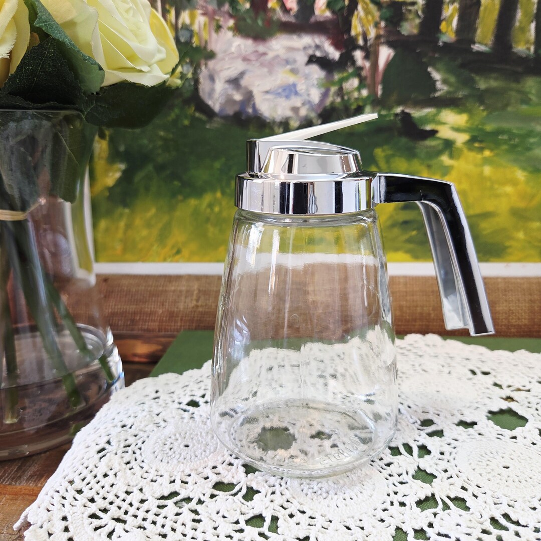 Vintage Glass Syrup Dispenser – Plastic Lid & Lever – Federal ...