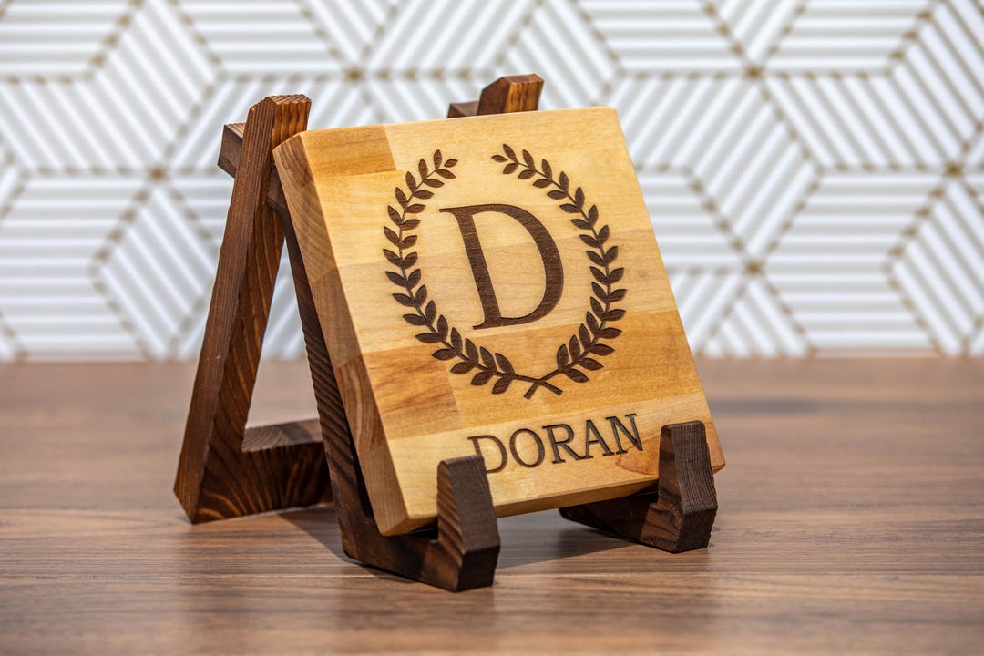 Personalized Birch Wood Trivet With Stand 8x8 Butcher Block Style With ...