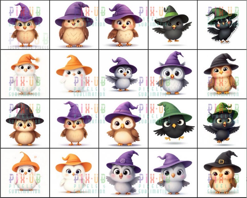 20 Cute Halloween Owls Clipart, Witch Hat Owl PNG JPG, Kawaii Owl ...