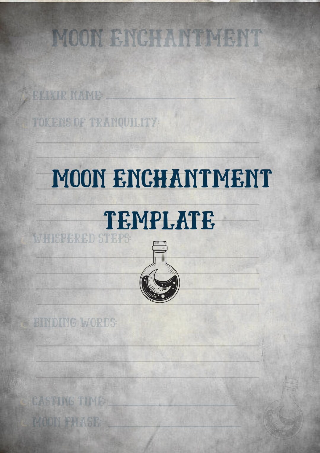 Moon Enchantment – Mystical Spell Recipe Template | Witch Blank Recipe ...