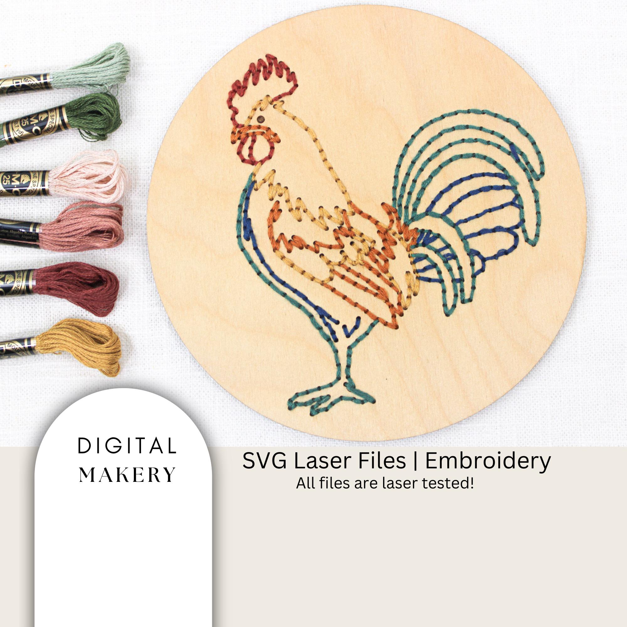 Rooster SVG File for Laser Cutting, Wood Embroidery Pattern for Laser ...