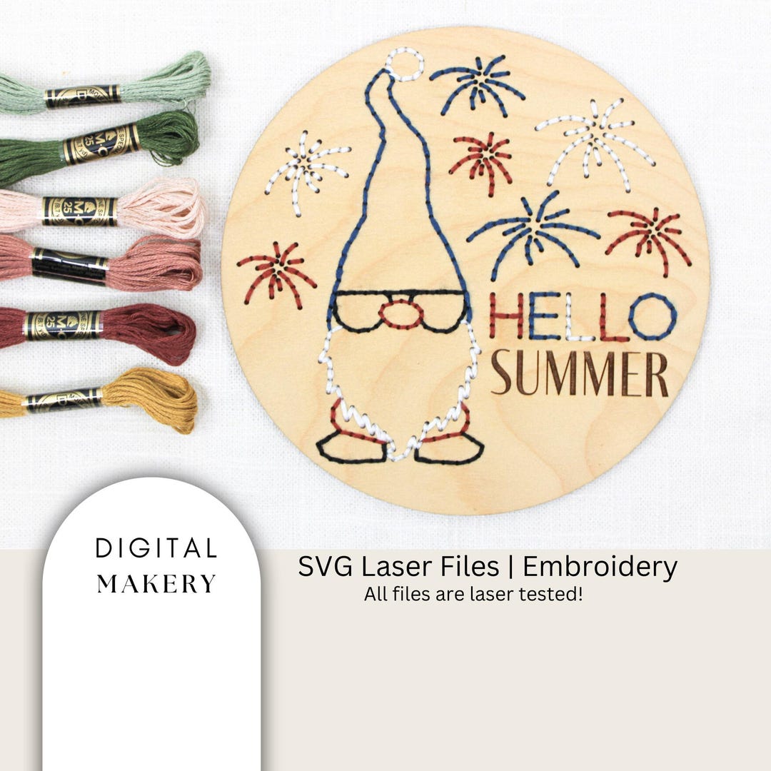 Summer Gnome SVG File for Laser Cutting, Wood Embroidery Pattern for ...