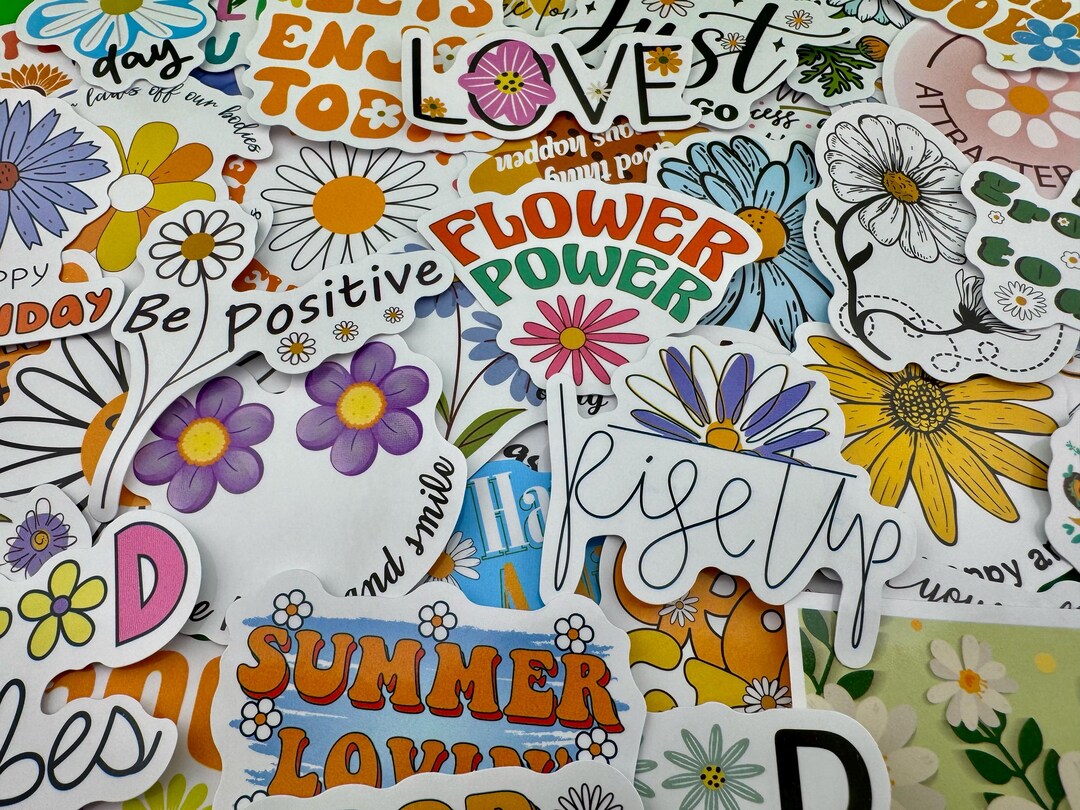 Retro Flower Power Vinyl Decals: 1-2 Inch Floral Stickers for Laptops ...