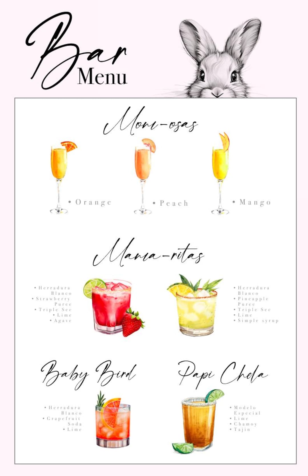 Editable Bunny Theme Bar Menu Template | Printable, DIY Digital ...