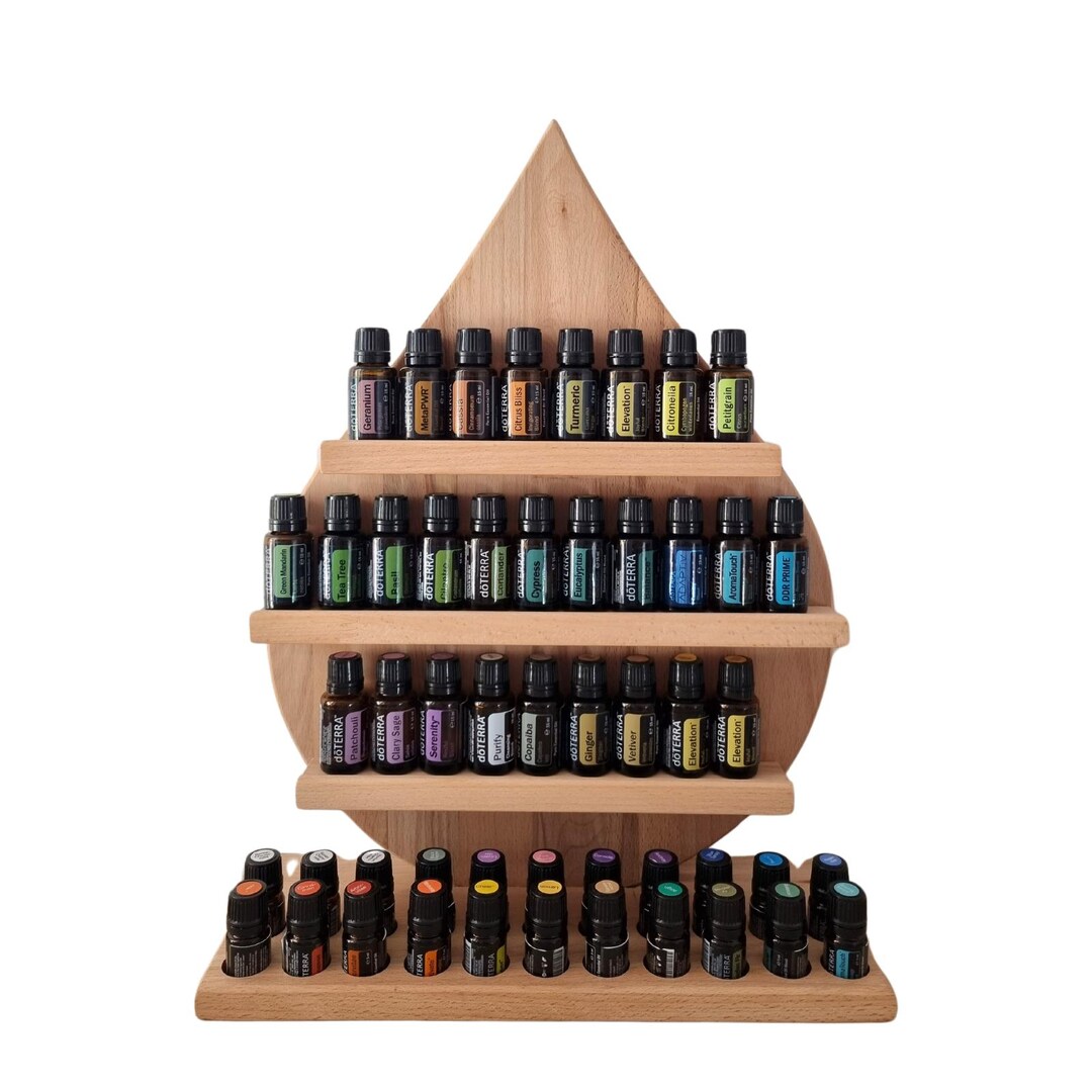 Magic Drop Wodden Shelf for Desk/wall for Essential Oils, Beech Wood, 28 Bottles 15 Ml + 22 ...