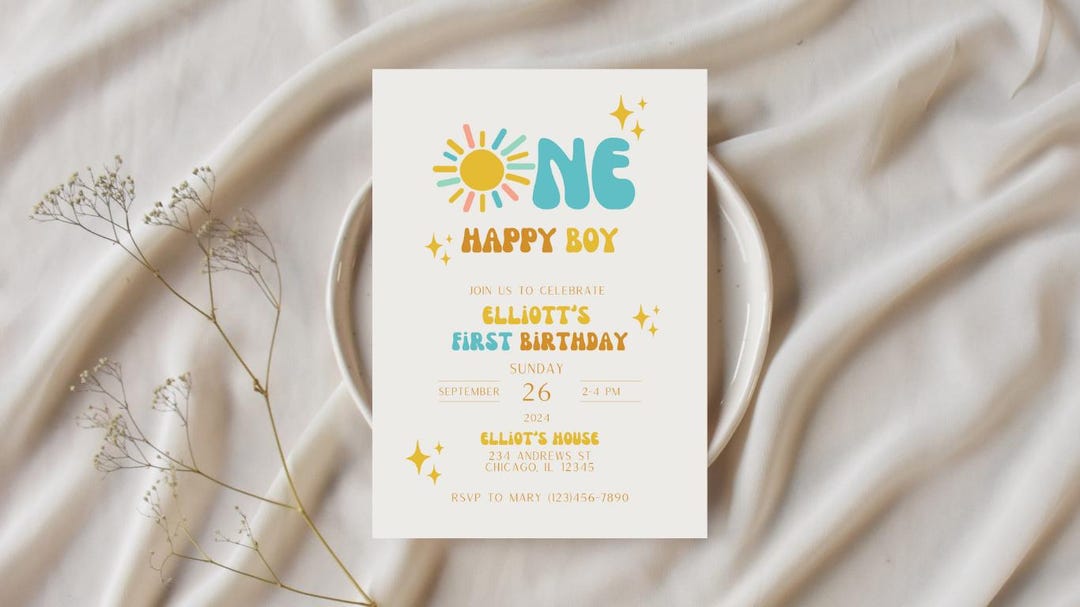 One Happy Boy Birthday Invitation, Retro Birthday, Happy Birthday, Boy ...