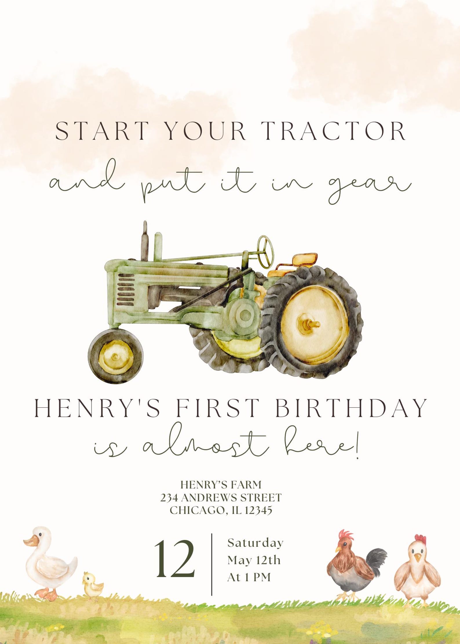 Tractor First Birthday Invitation, Farm Party Invite (digital Download ...