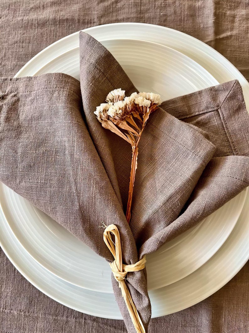 Washed Linen Napkins, Dining Table Napkins, Rustic Linen Napkins, Light ...