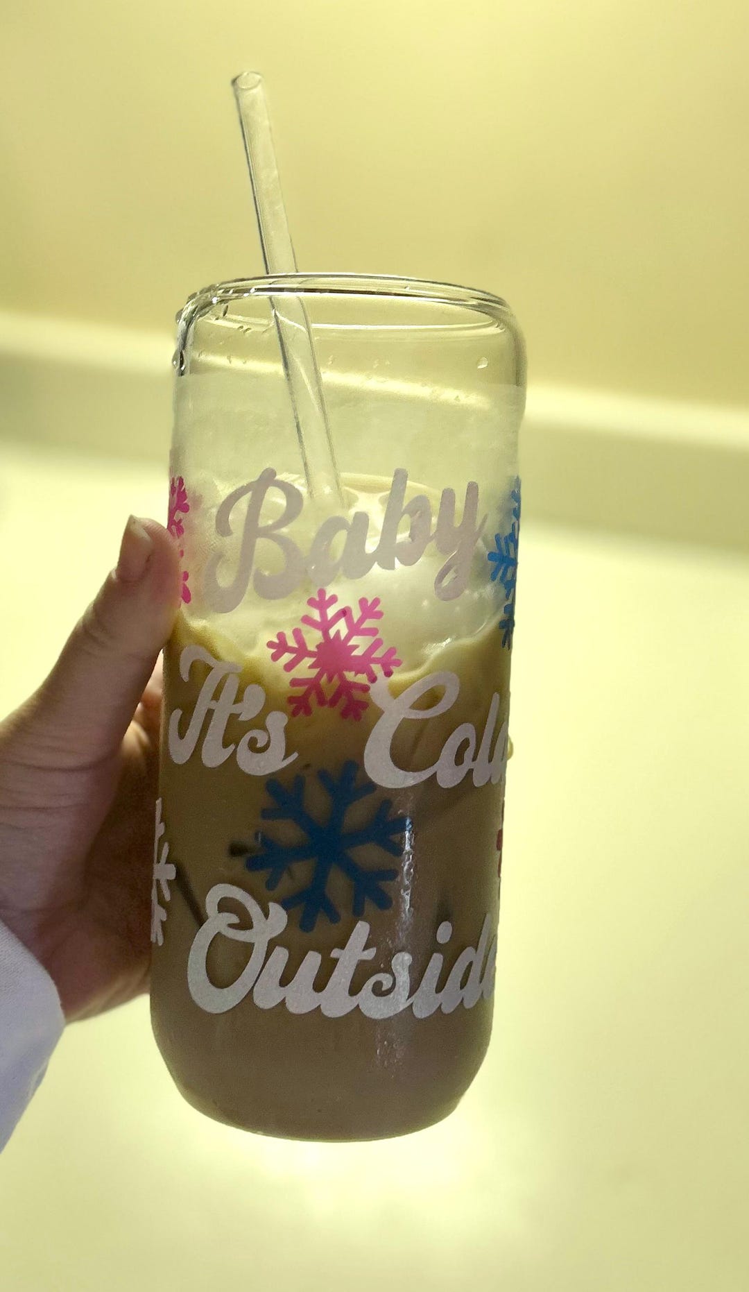 Color Changing Baby It's Cold Outside Cold Drink Glass Cup With Bamboo ...