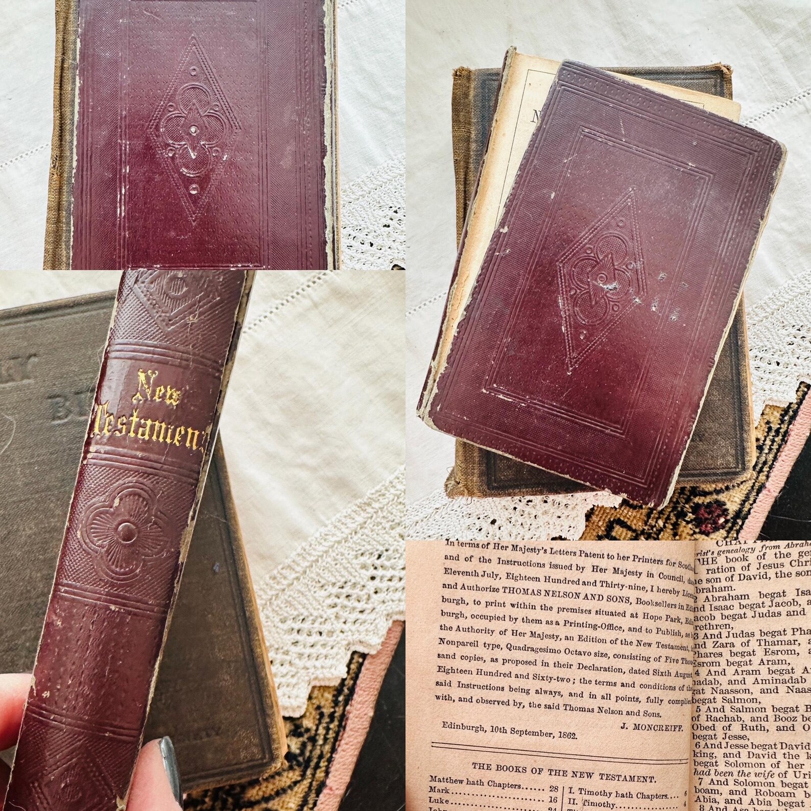 Stack of Three Small Antique Bibles-rustic and Very Old With Antique ...