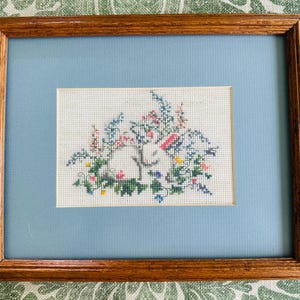 Vintage Framed Bunny Cross Stitch - Cottage Core - Etsy