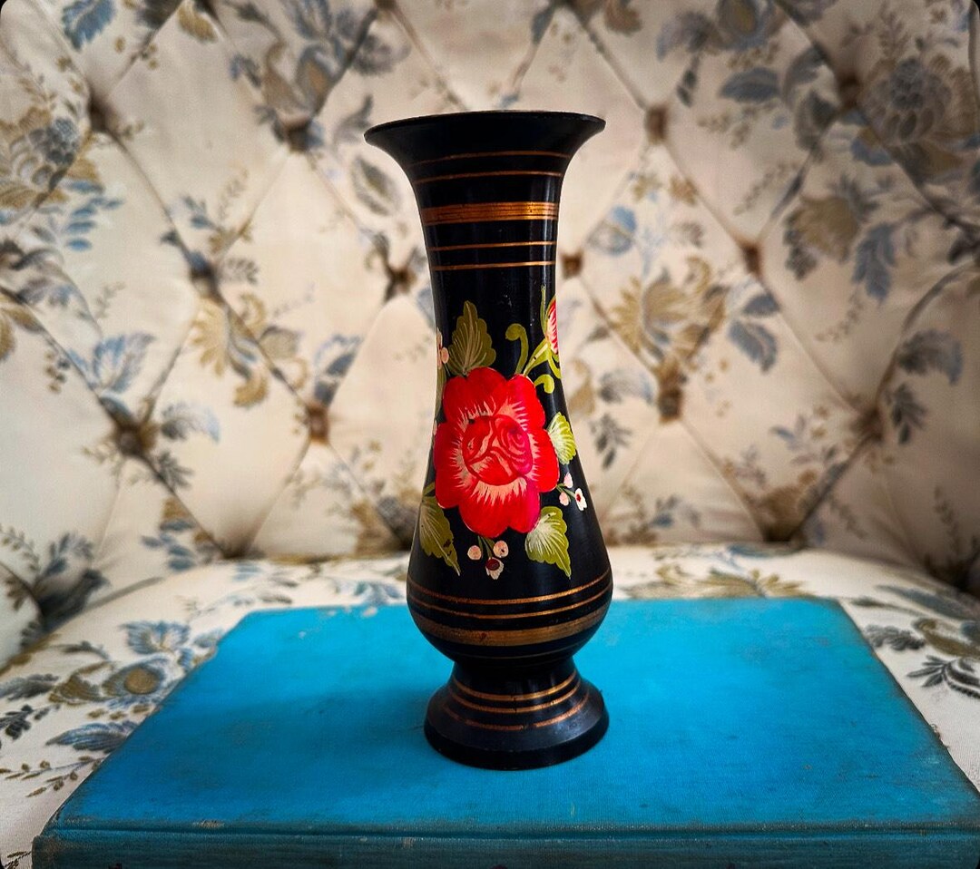 Vintage Metal Hand Painted Tole Bud Vase - Etsy