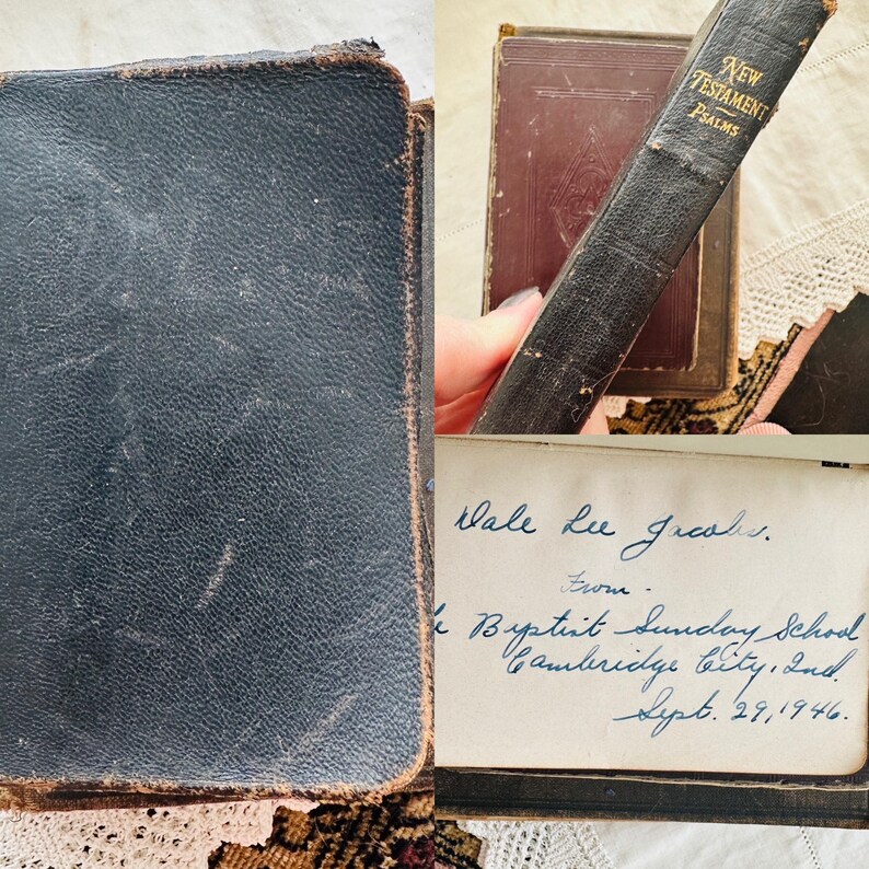 Stack of Three Small Antique Bibles-rustic and Very Old With Antique ...