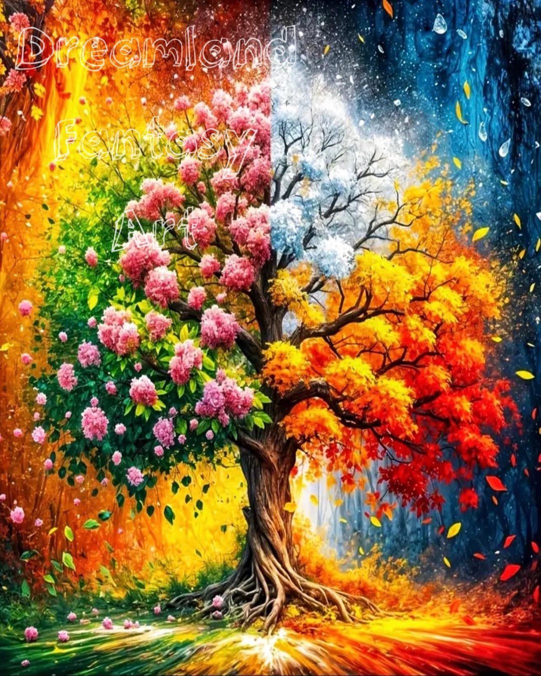 Four Seasons Tree Art Print – Spring, Summer, Fall & Winter Fantasy ...