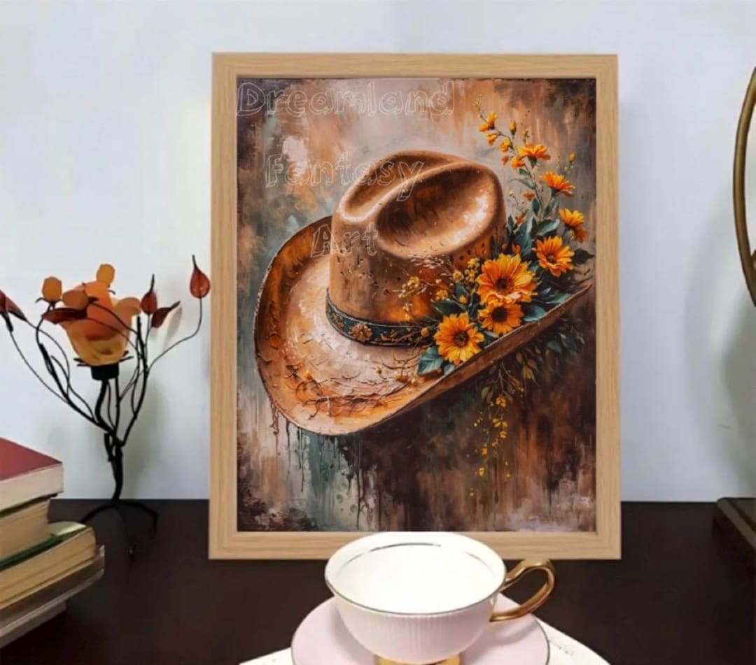 Floral Cowboy Hat Art Print | Rustic Western & Country Decor | 8x10 ...