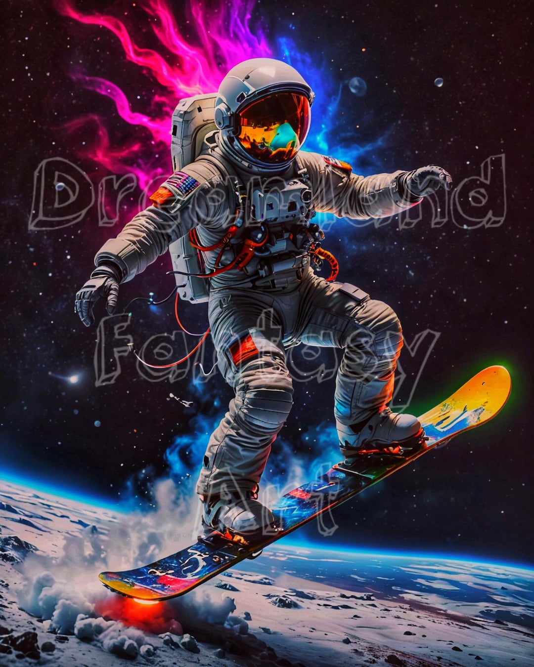 Astronaut Snowboarding in Space | Sci-fi Fantasy Wall Print | Cosmic ...