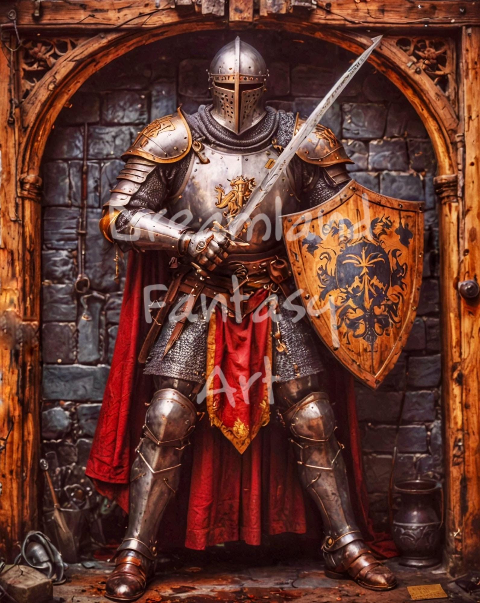 Medieval Knight Wall Art | 2 Prints | 8x10 Size | Armor & Sword Artwork ...