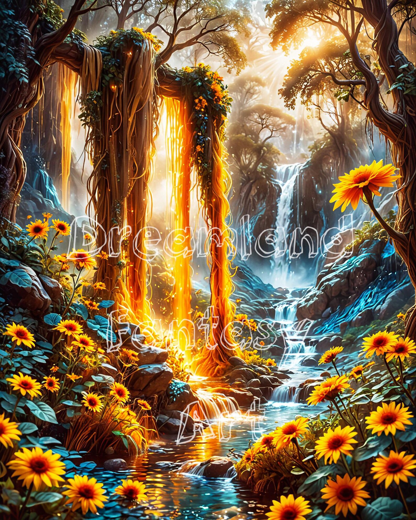 Sunflower Flower Spirit Fantasy Art Enchanting Digital Download 3prints ...