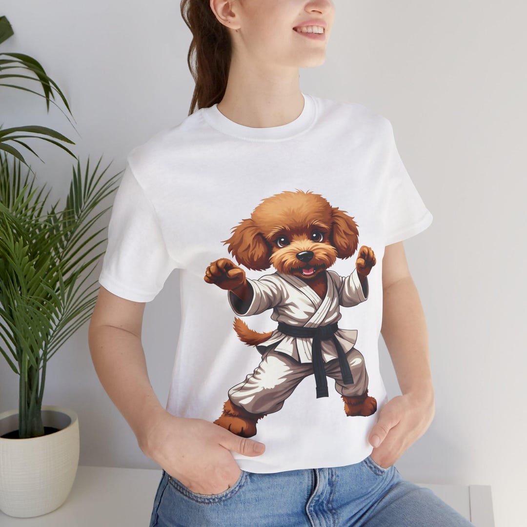Karate Poodle T-shirt Cute Martial Arts Dog Design Funny Black Belt Pup ...
