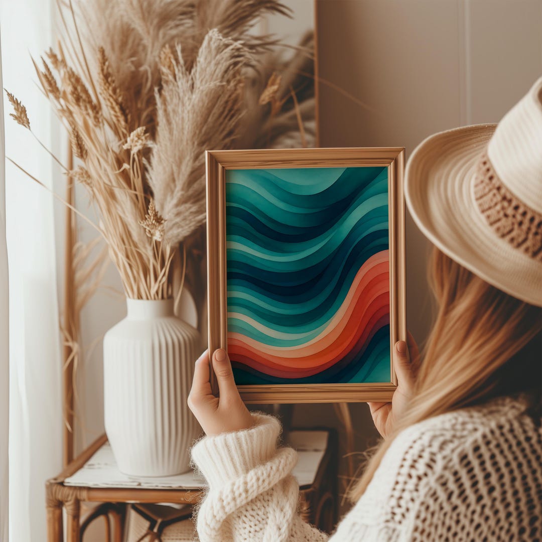 Ocean Current Flow Poster Abstract Fluid Shapes Wall Art Gradient Teal ...
