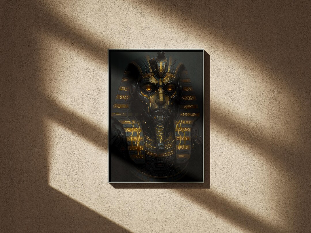 Futuristic Pharaoh Poster Ancient Egyptian Robot Mask Wall Art Glowing ...