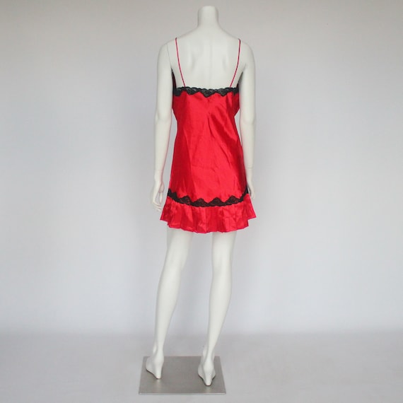 80's Victoria's Secret Red Satin Nightgown with Black… - Gem