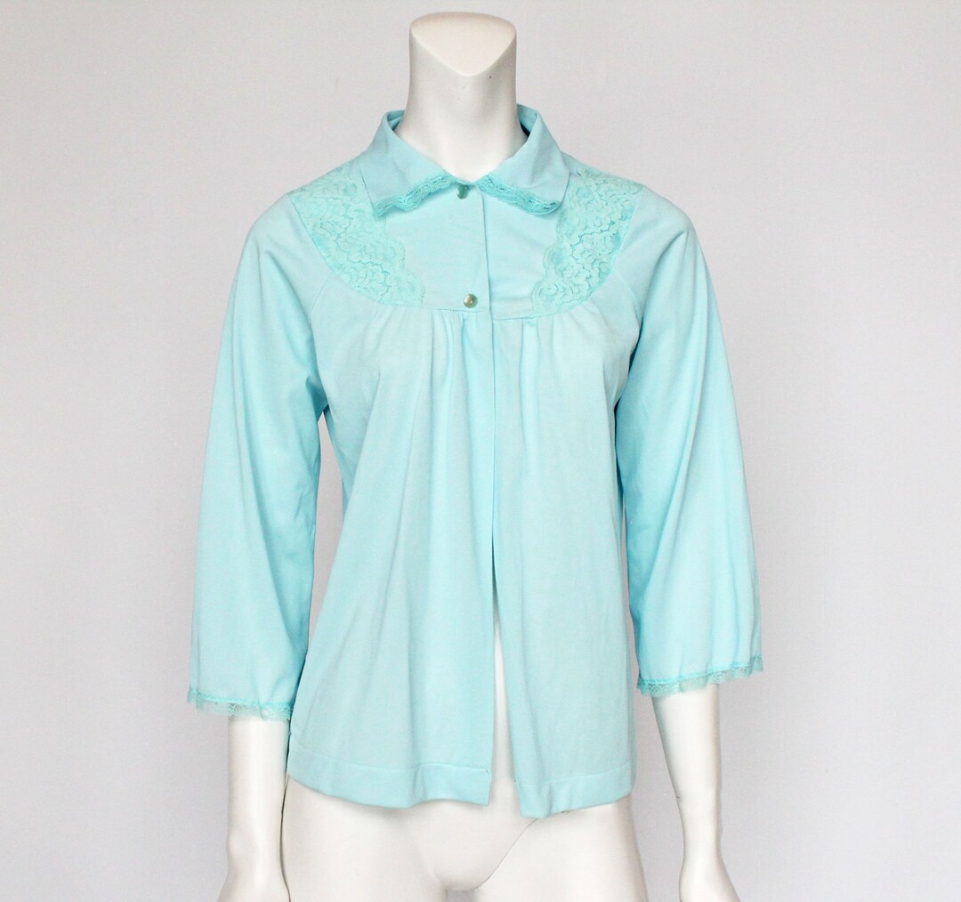 Blue Nylon Bed Jacket or Pajama Top With Lace / Short Sleeves / Texsheen / Small - Etsy