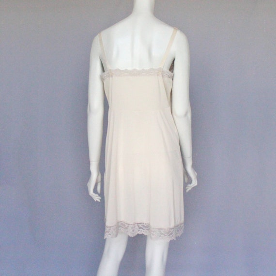 60's Sears Roebuck Full Slip with Lace Trim / Beige N… - Gem