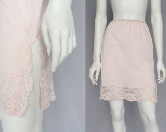 60's Pink Vanity Fair Half Slip With Wide Lace at Hem and Side Slit ...
