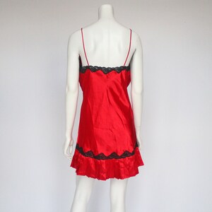 80's Victoria's Secret Red Satin Nightgown With Black Lace Trimmed ...