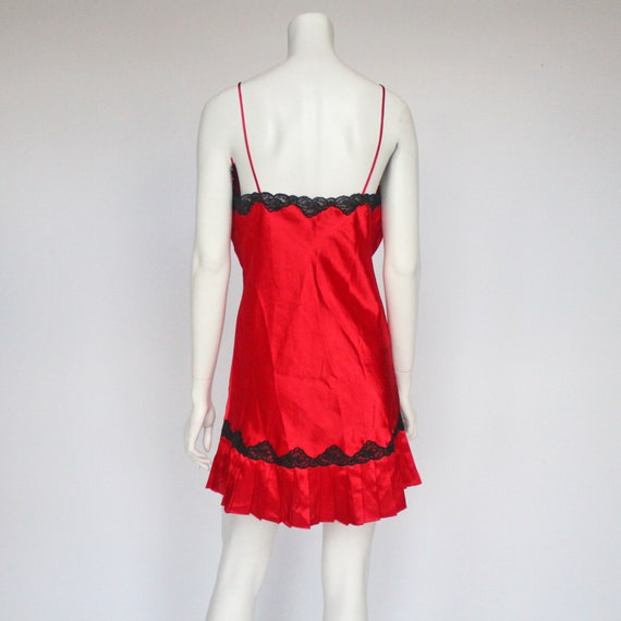 80's Victoria's Secret Red Satin Nightgown with Black… - Gem