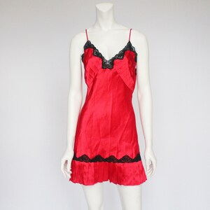 80's Victoria's Secret Red Satin Nightgown With Black Lace Trimmed ...