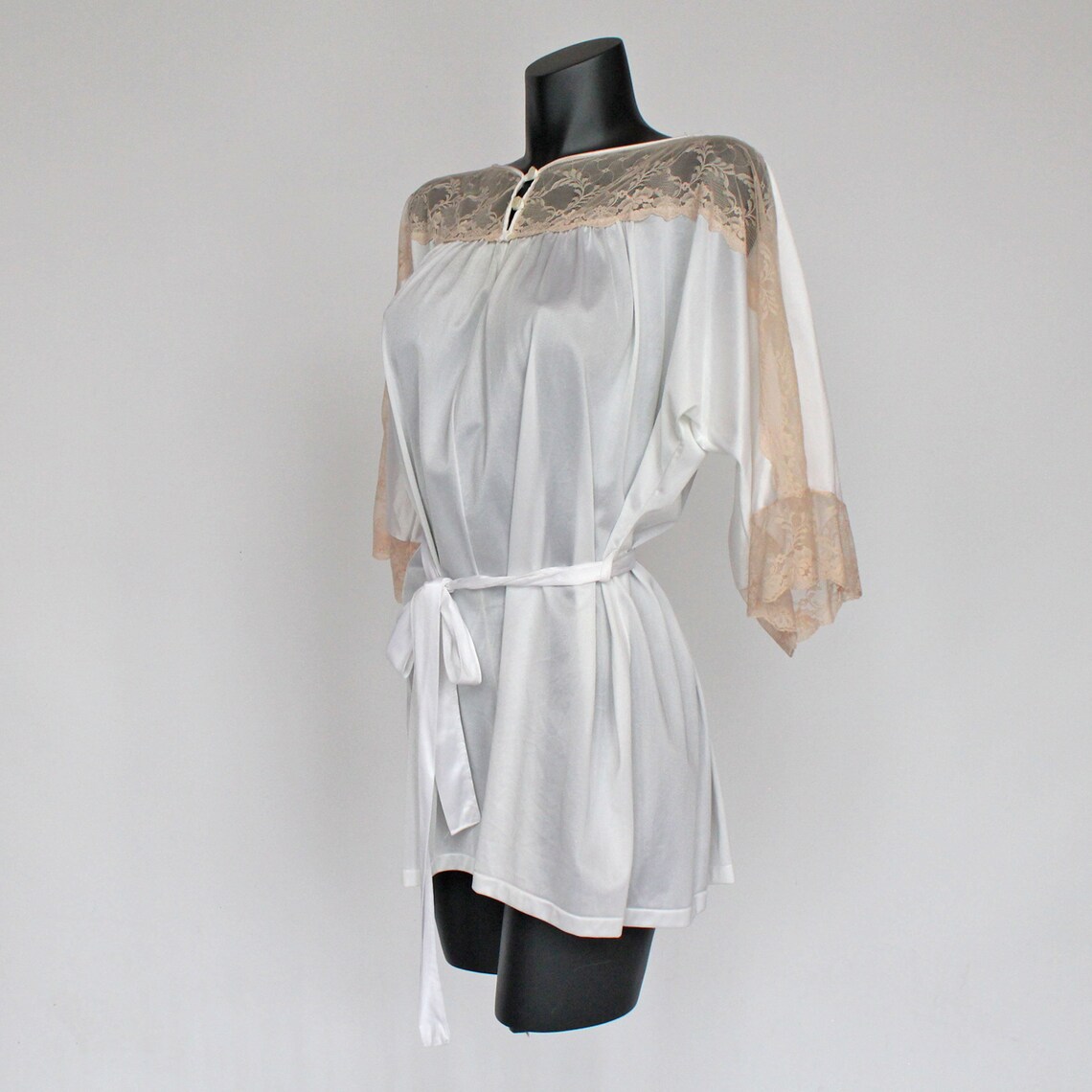 90's Undercover Wear White Nylon Nightgown With Beige Lace / Short Mini ...