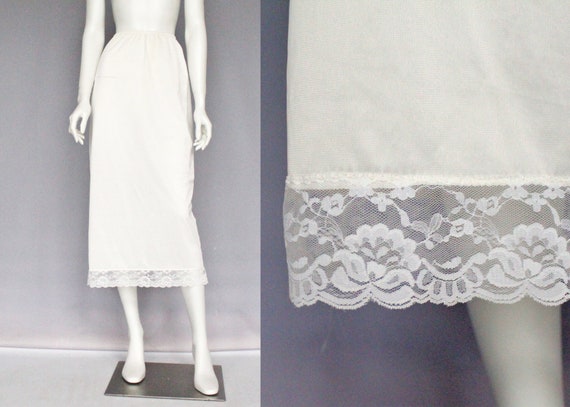 70's Long Beige Half Slip with Slit in Back and Lace … - Gem
