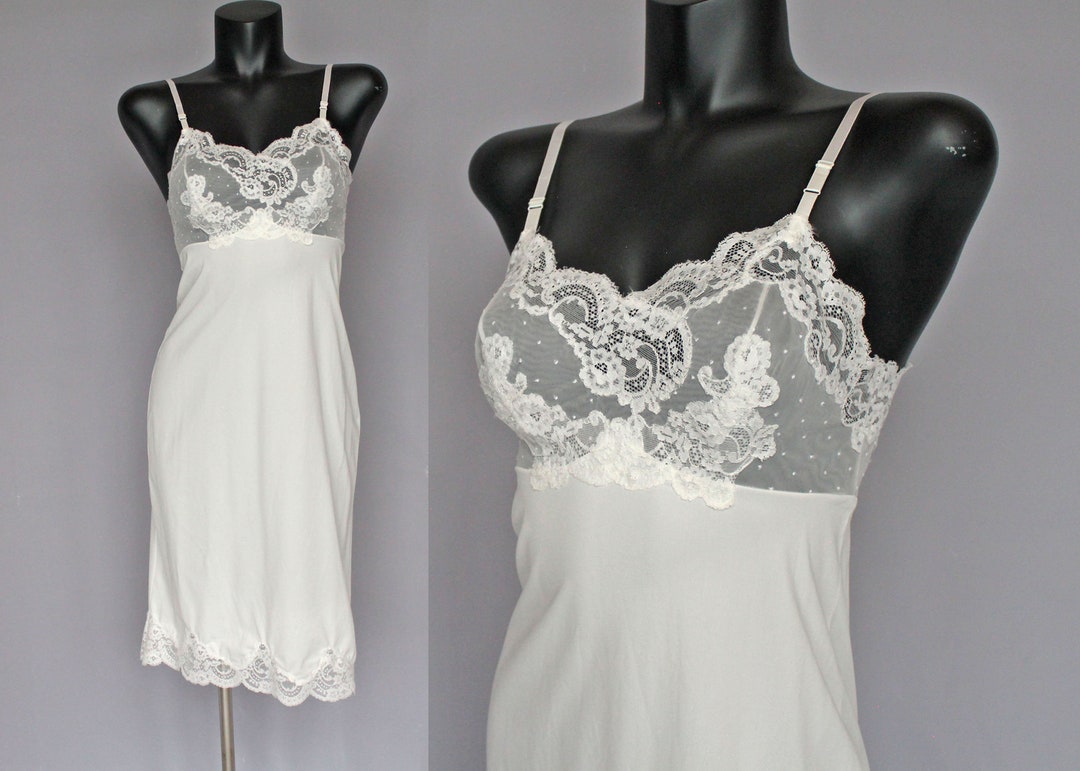 60's White Full Slip With Lace Bodice / Van Raalte / Short Slip / Size ...