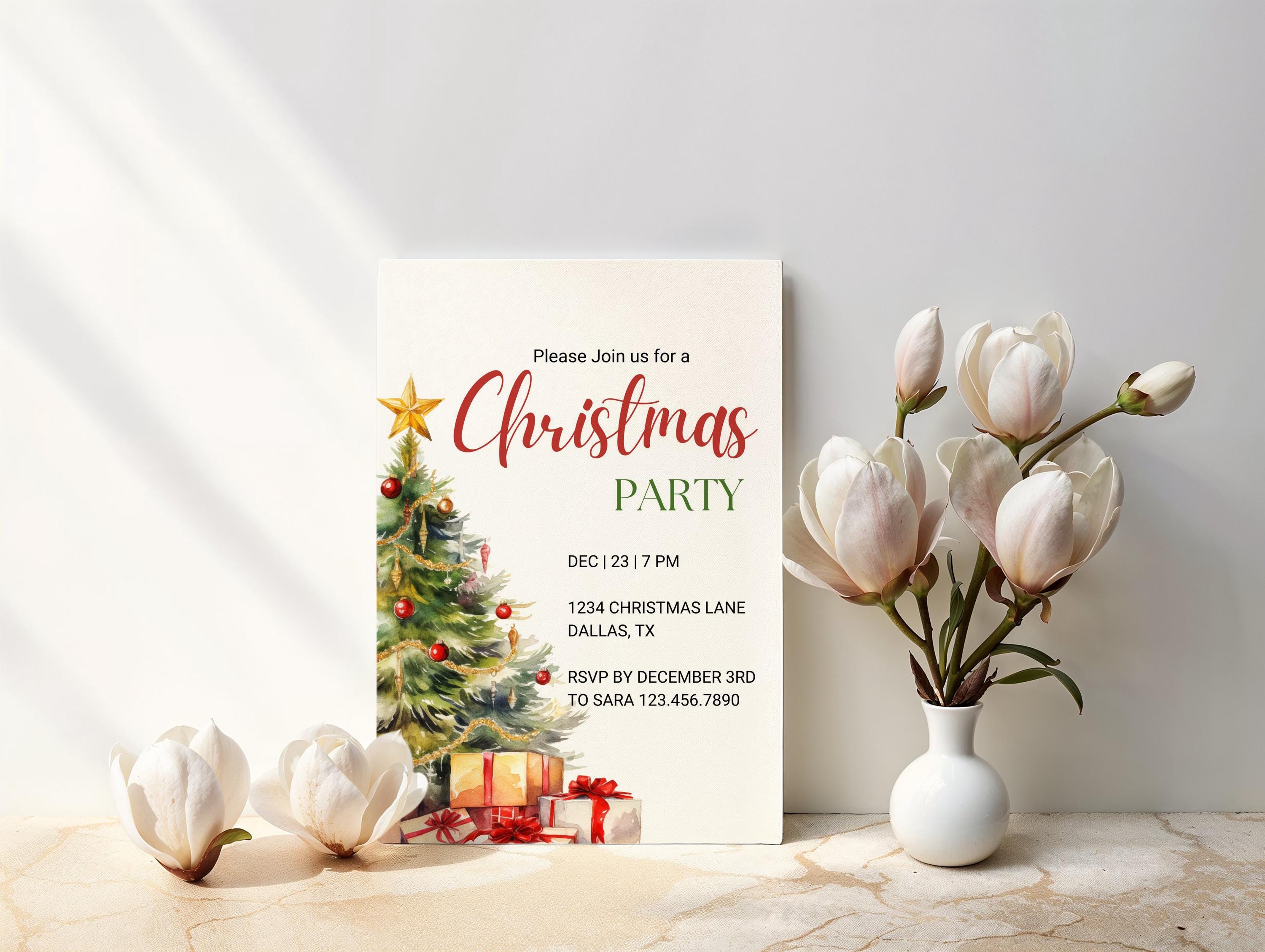 Editable Christmas Party Invitation, Canva Template, Festive Holiday ...