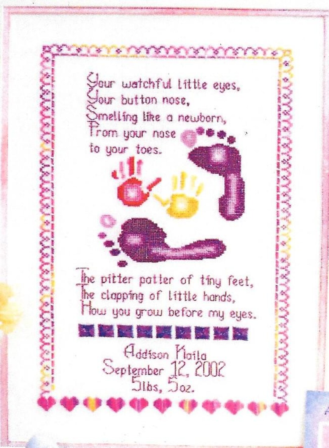 VERY RARE! Marnic Designs "tiny Hands and Little Feet" Cross Stitch ...