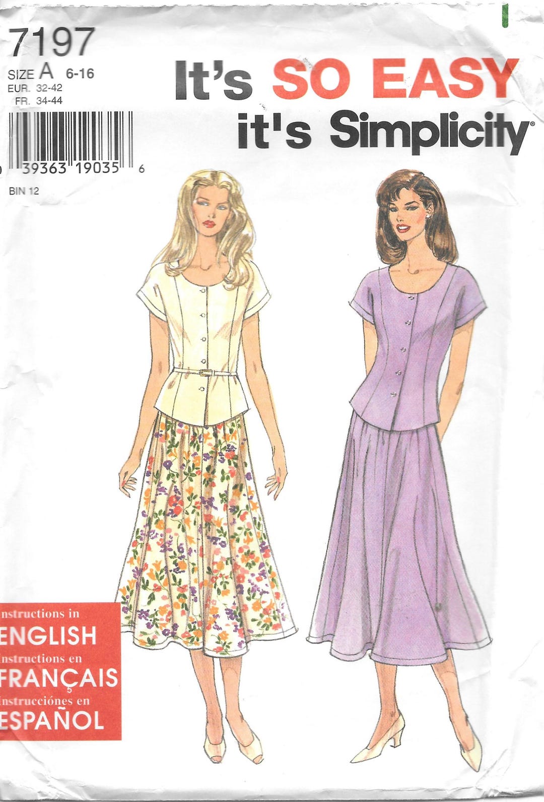 Simplicity #7197 "so Easy" Misses Top & Skirt Sewing Pattern Sizes 6-8 ...