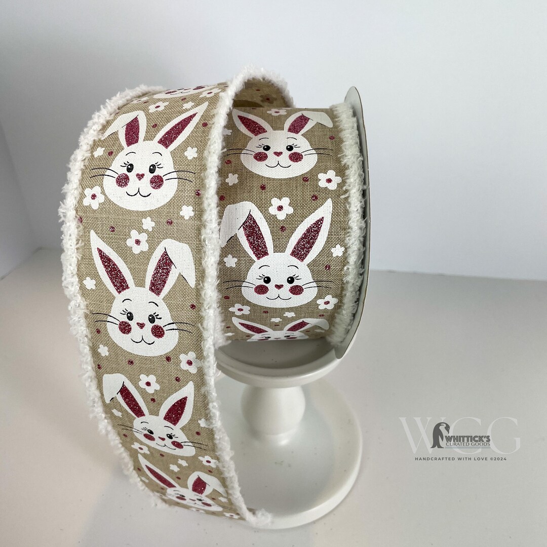 Easter Bunny Ribbon With Glitter 2.5” Wired Rustic Burlap Ribbon ...