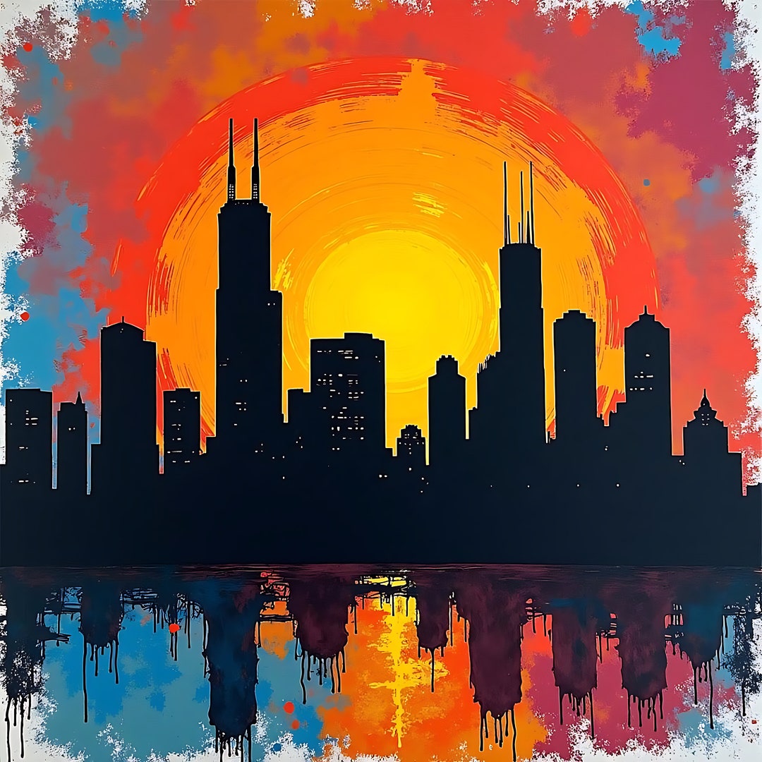 Chicago Skyline Colorful Canvas Artwork Wall Art 16 X 20 - Etsy