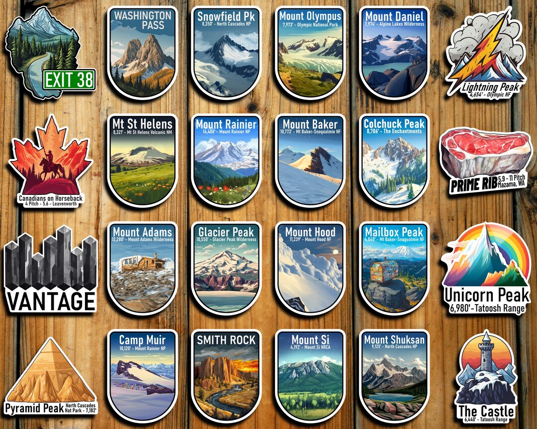 Washington Mountain Stickers | Waterproof Vinyl Stickers of Mountains ...