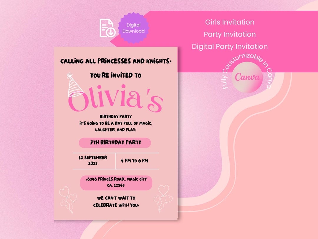 Girls Party Invitation, Party Invitation, Editable Party Invitation ...