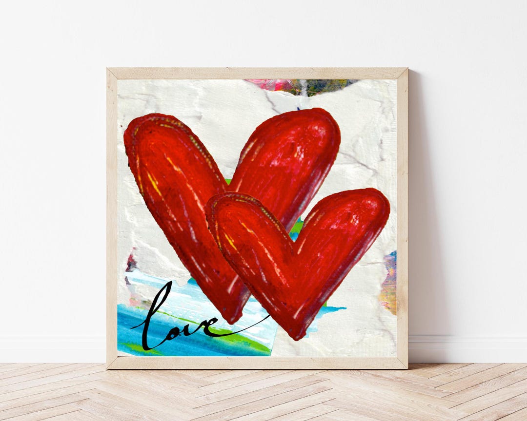 Red Heart Collage Digital Download, Whimsical Love Wall Art, Square ...