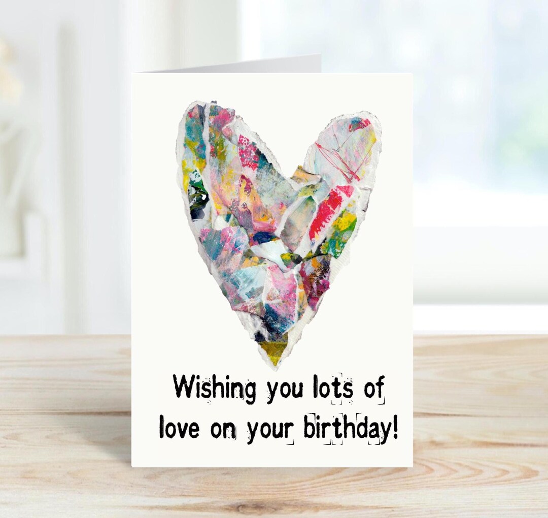 Colourful Heart Birthday Card: Printable Torn Paper Collage (digital ...