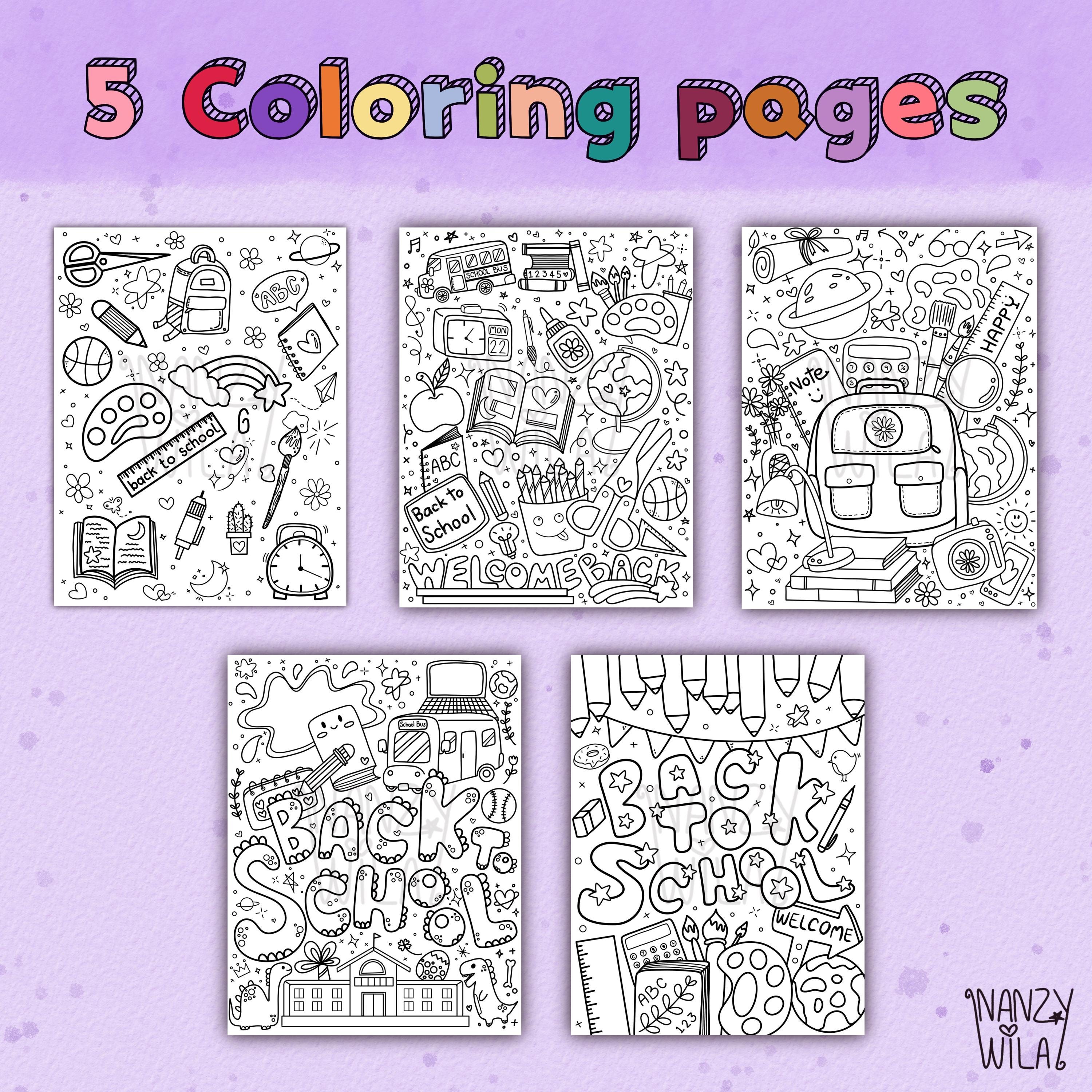 Back to School: Coloring Pages for Adults and Kids 5 Pages Simple Art ...