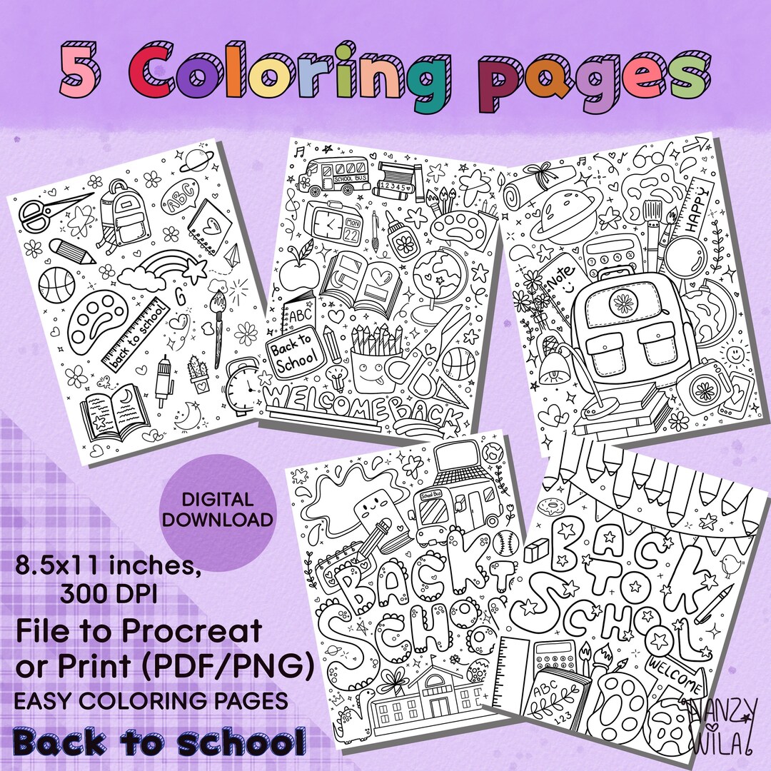 Back to School: Coloring Pages for Adults and Kids 5 Pages Simple Art ...