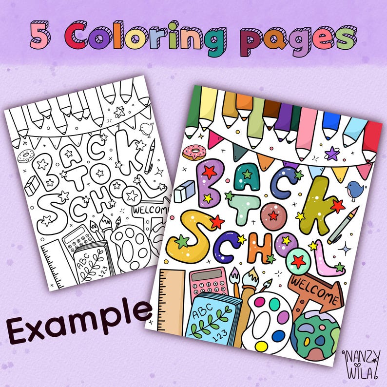 Back to School: Coloring Pages for Adults and Kids 5 Pages Simple Art ...