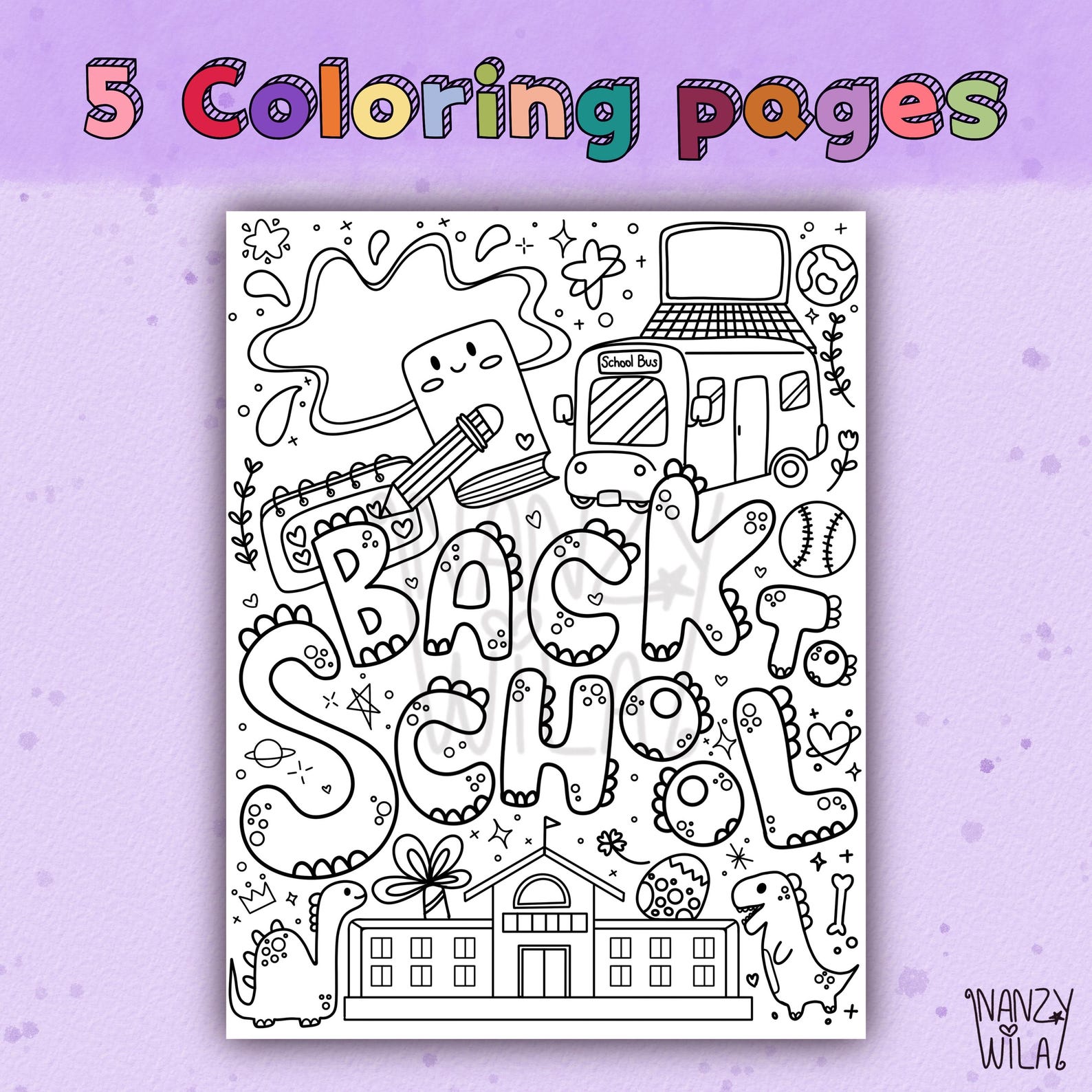 Back to School: Coloring Pages for Adults and Kids 5 Pages Simple Art ...