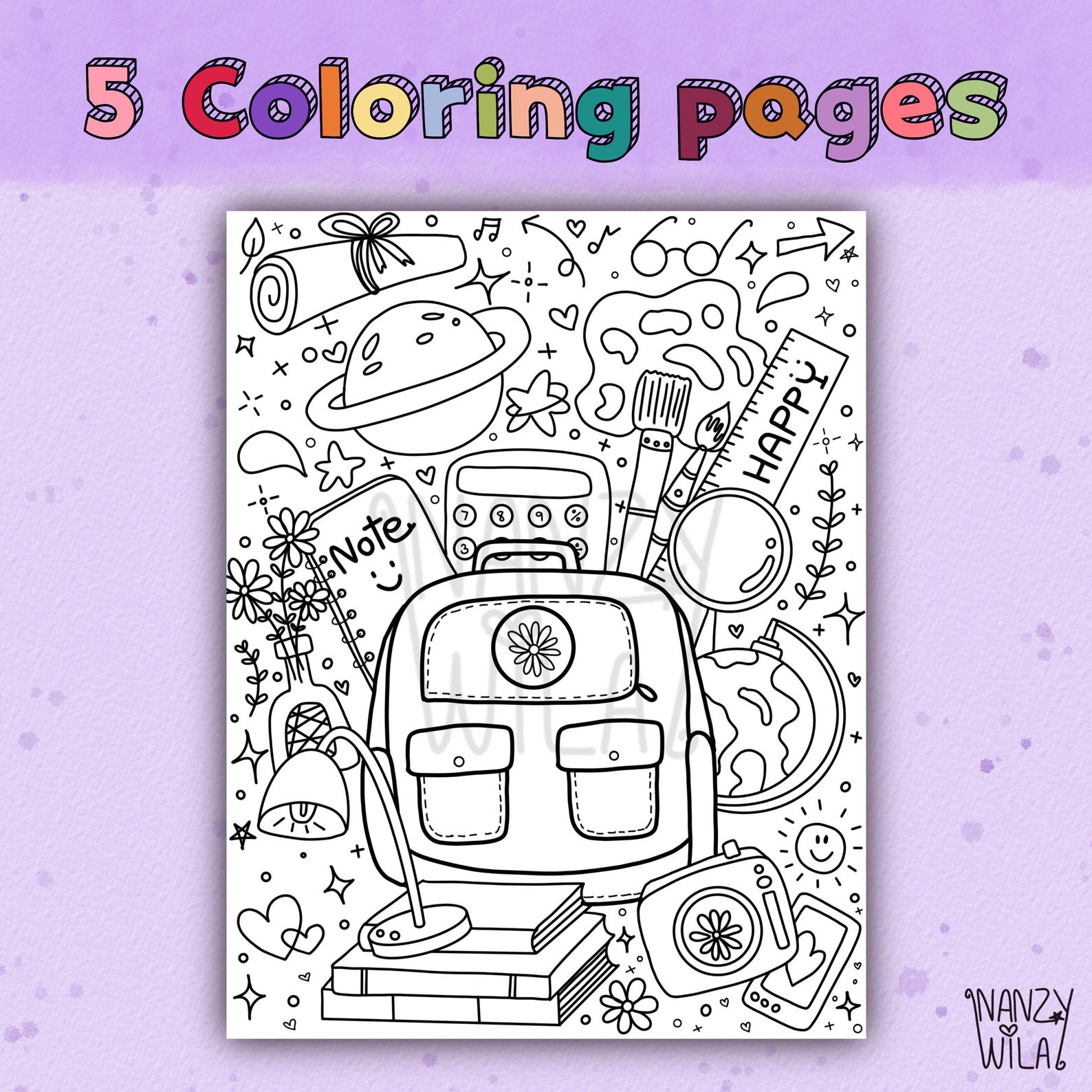 Back to School: Coloring Pages for Adults and Kids 5 Pages Simple Art ...